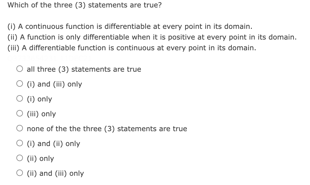 Solved Which of the three (3) statements are true? (i) A | Chegg.com
