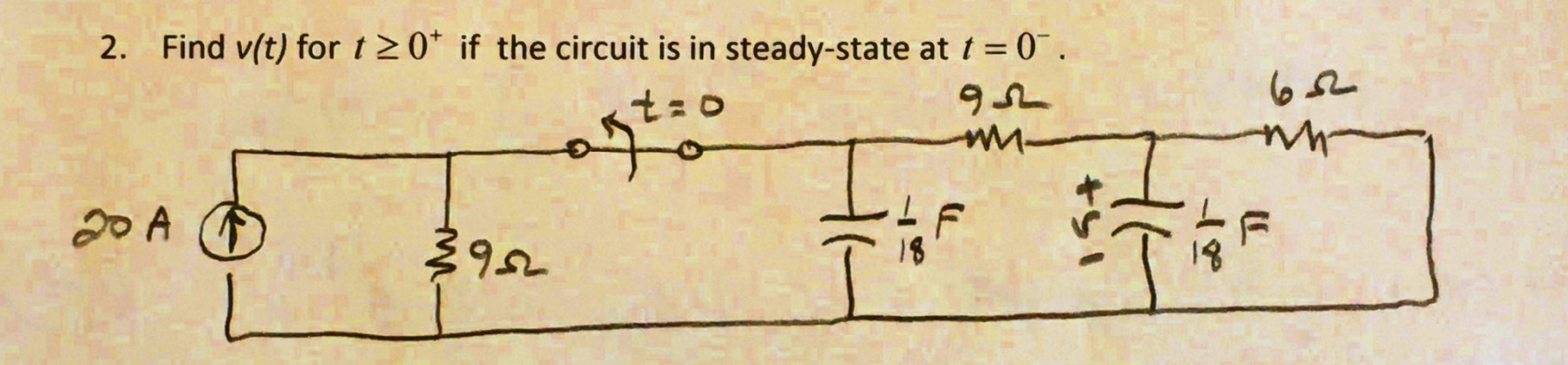 Solved Find v(t) ﻿for t≥0+if the circuit is in steady-state | Chegg.com