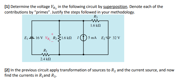 Solved [1] Determine the voltage VR2 in the following | Chegg.com