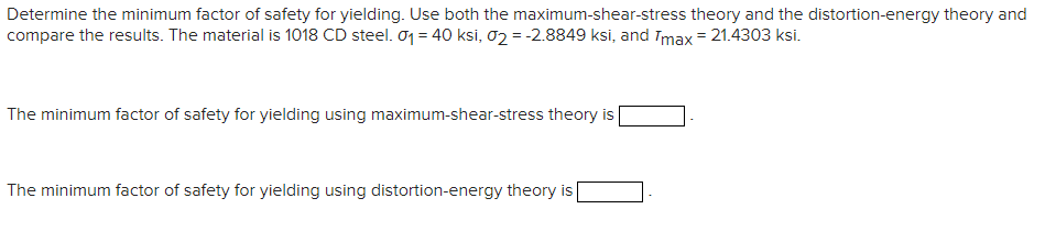 Solved Determine the minimum factor of safety for yielding. | Chegg.com