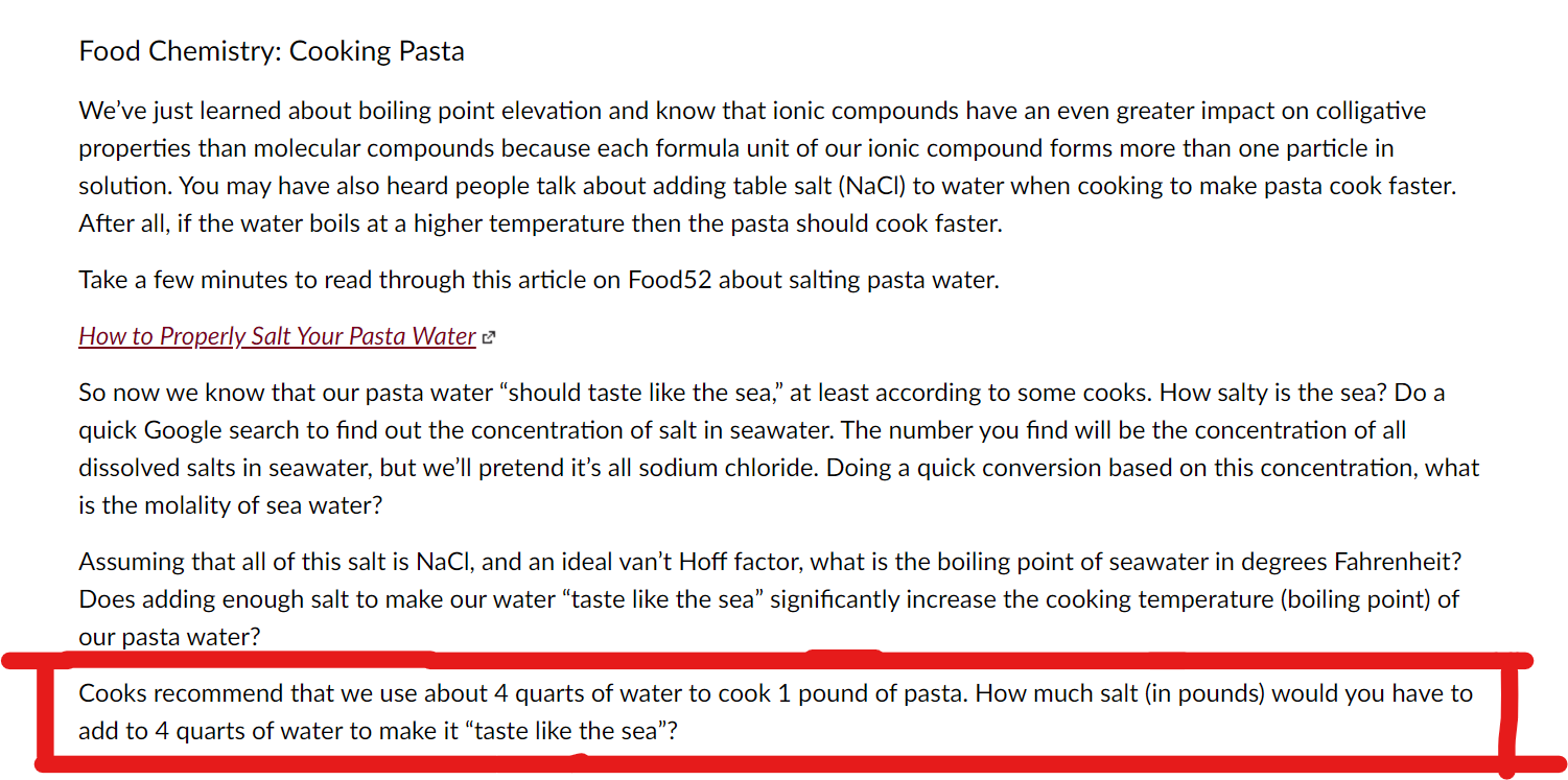 Solved Food Chemistry: Cooking Pasta We've just learned | Chegg.com