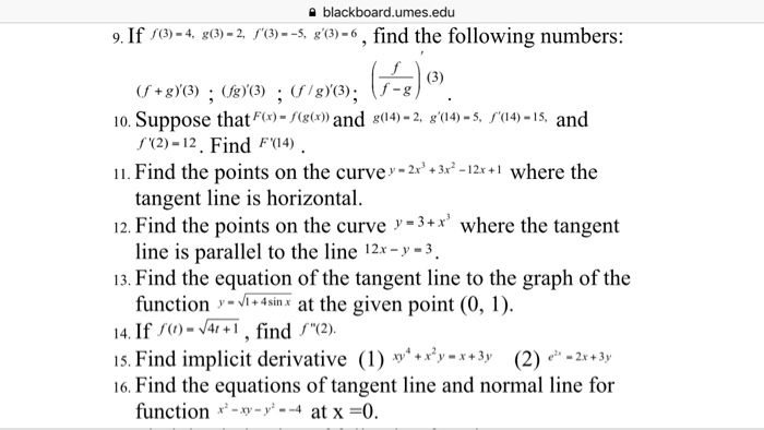 Solved If f(3)= 4, g(3) = 2, f(3)= -5, g'(3) = 6; find the | Chegg.com