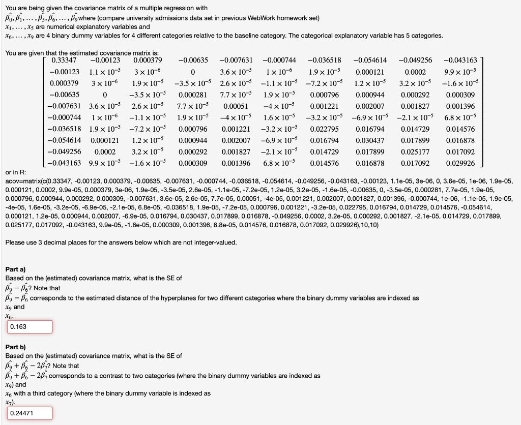 Solved You are being given the covariance matrix of a | Chegg.com