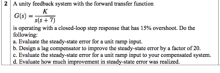 Solved 2 A unity feedback system with the forward transfer | Chegg.com