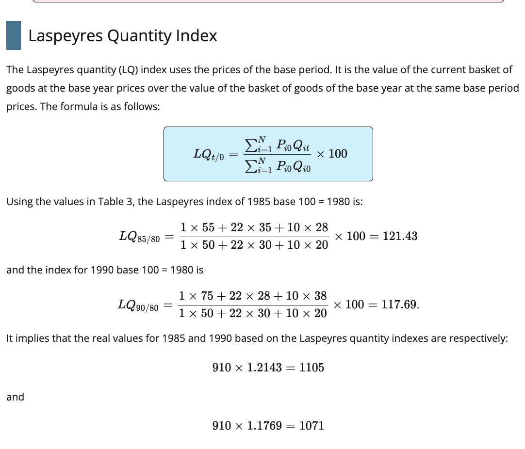 Solved The Laspeyres quantity (LQ) index uses the prices of | Chegg.com