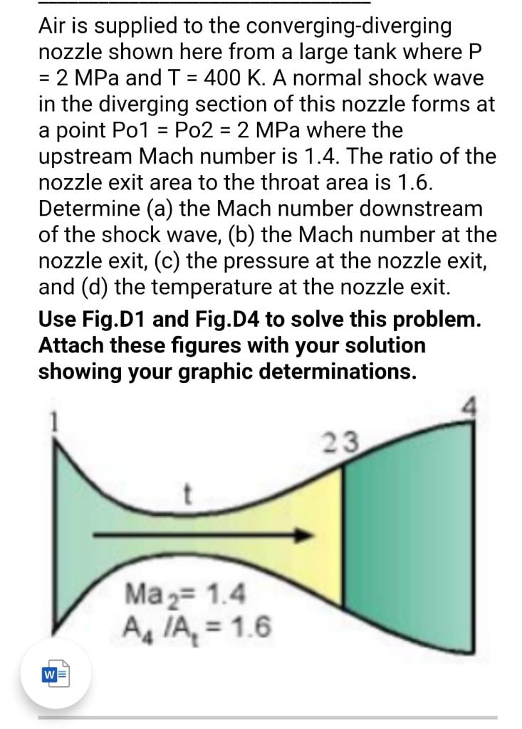 Solved Air is supplied to the converging-diverging nozzle | Chegg.com