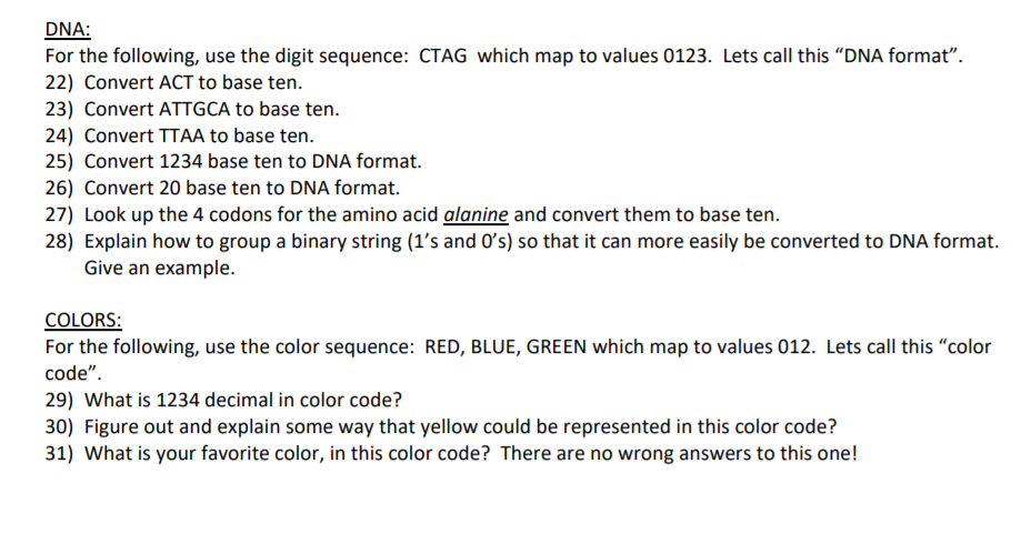 Solved DNA: For the following, use the digit sequence: CTAG | Chegg.com