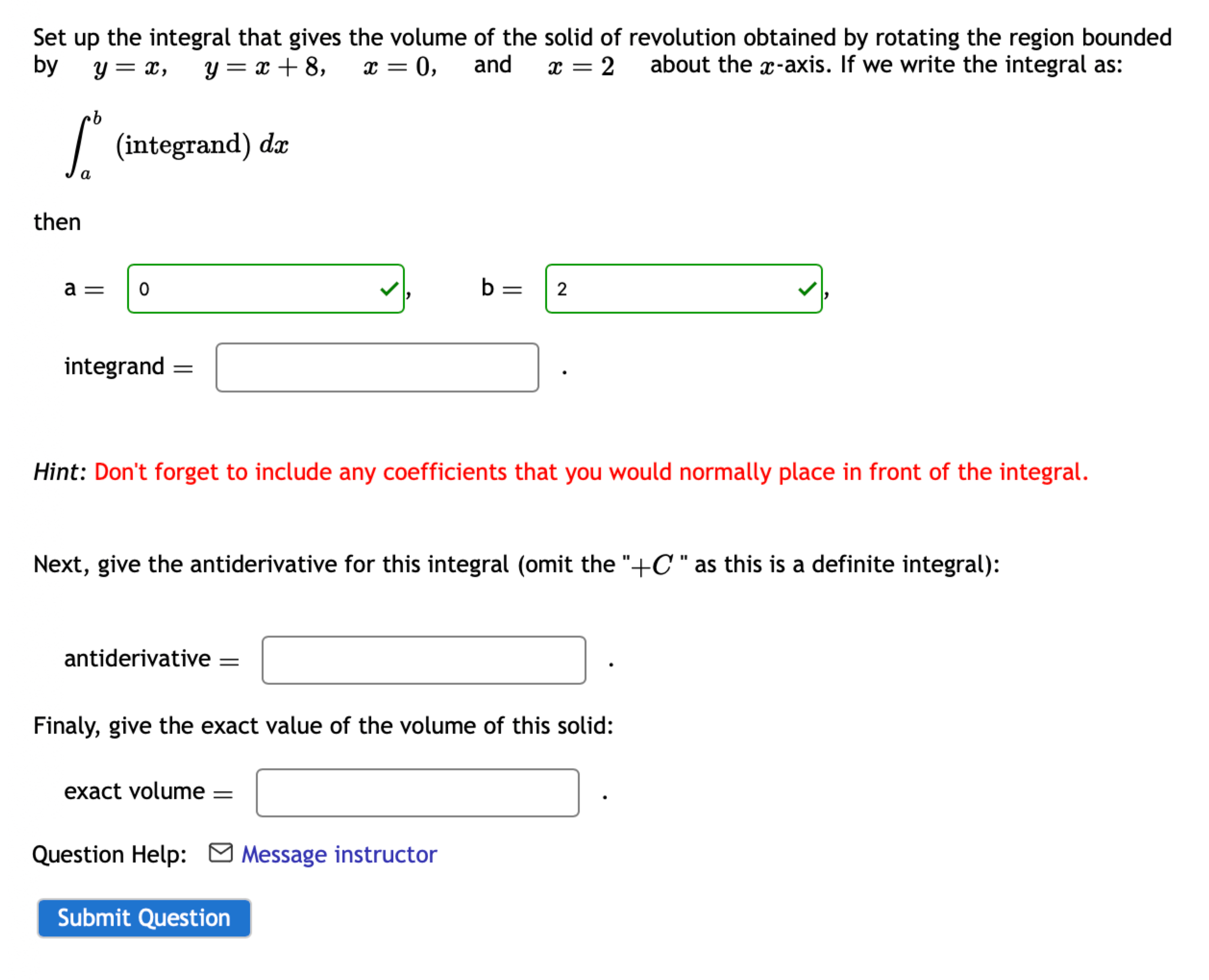 Solved Set up the integral that gives the volume of the | Chegg.com