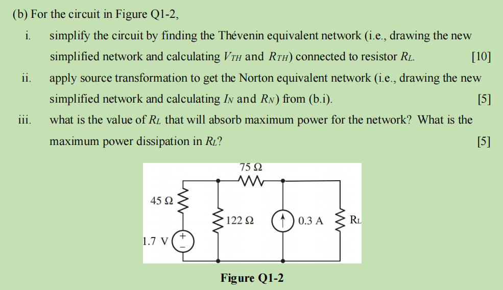 Solved (b) For the circuit in Figure Q1-2, i. simplify the | Chegg.com