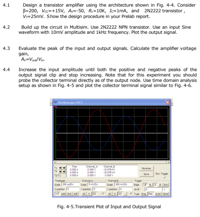 Solved 4.1 Design a transistor amplifier using the | Chegg.com
