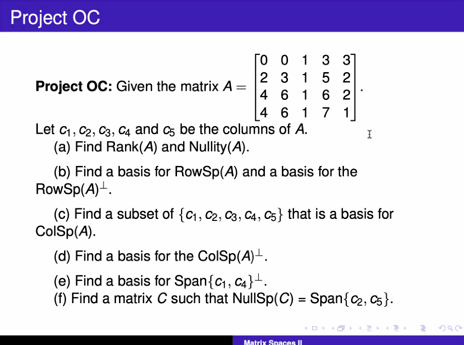 Solved Project OC: Given the matrix | Chegg.com