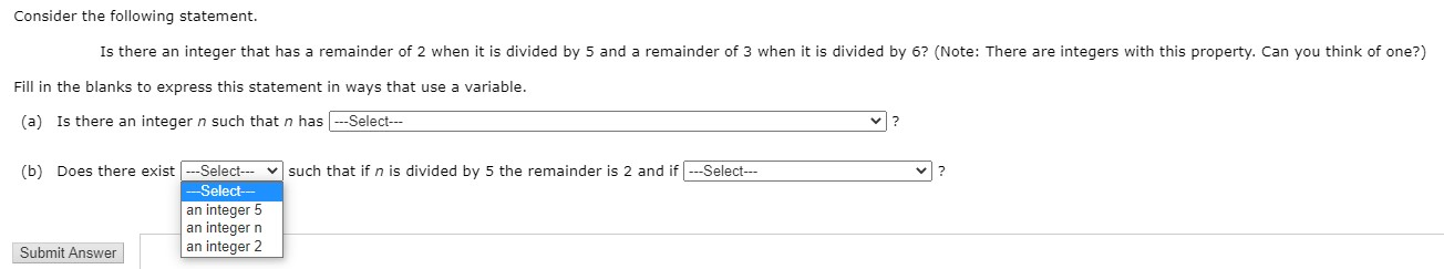 Solved Consider the following statement. Is there an integer | Chegg.com