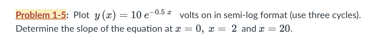 Solved Problem 1-5: Plot y(x)=10e-0.5x ﻿volts on in semi-log | Chegg.com