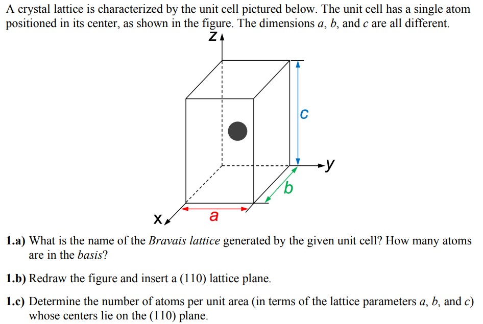 Solved A crystal lattice is characterized by the unit cell | Chegg.com