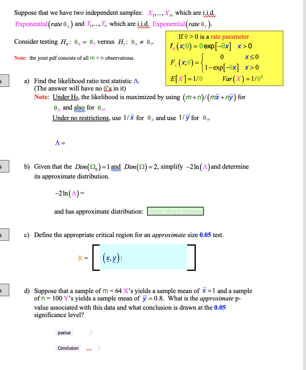 Solved Suppose that we have two independent samples: X1,…,Xm | Chegg.com