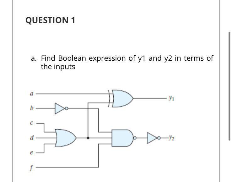 Solved QUESTION 1 a. Find Boolean expression of y1 and y2 in | Chegg.com