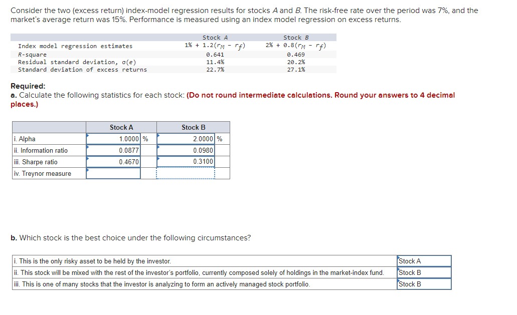 Solved Consider the two (excess return) index-model | Chegg.com
