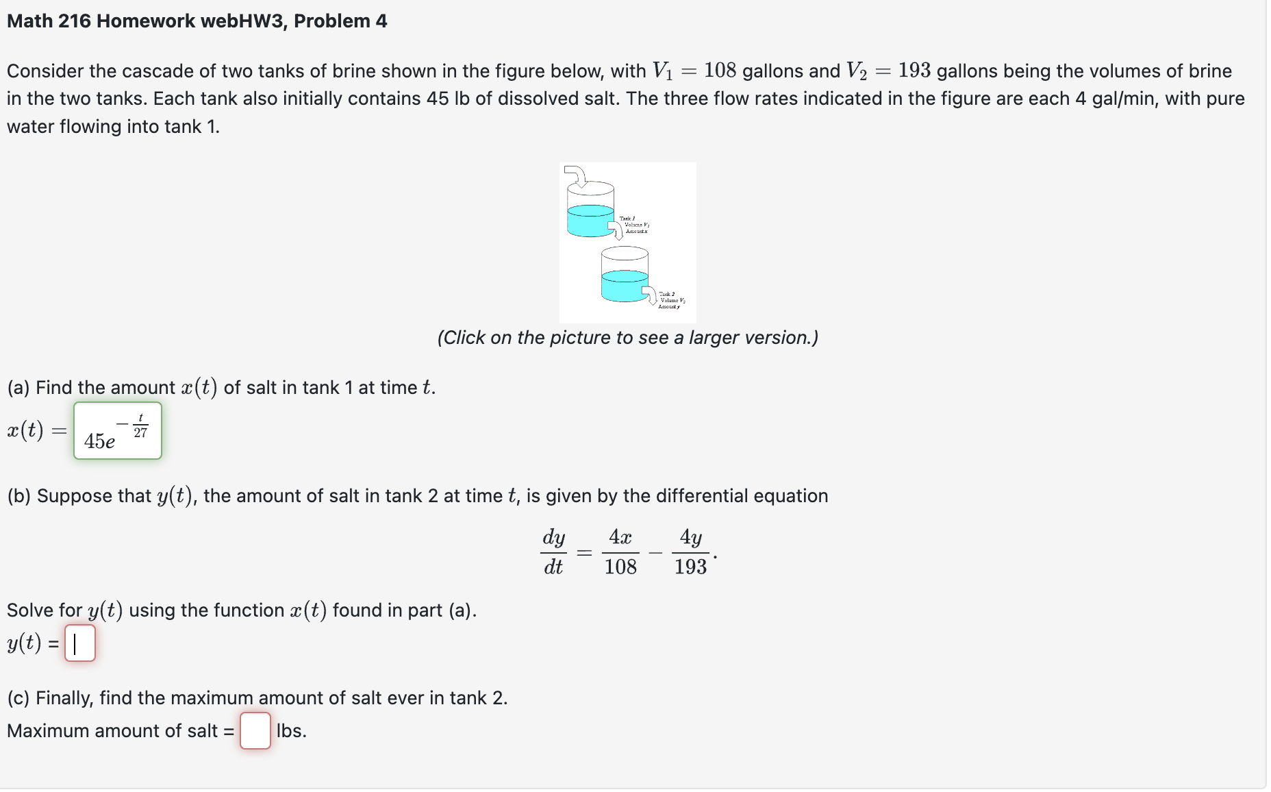 Solved Consider the cascade of two tanks of brine shown in | Chegg.com
