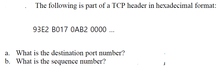(Solved) : Following Part Tcp Header Hexadecimal Format 93e2 B017 Oab2 0000 Destination Port ...
