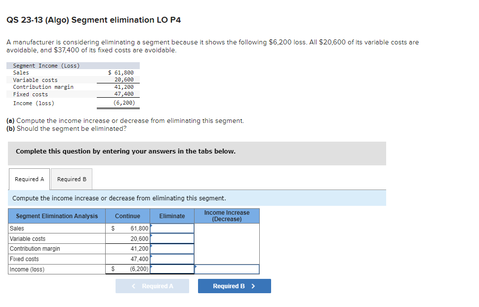 Solved QS 23-13 (Algo) ﻿Segment elimination LO P4A | Chegg.com