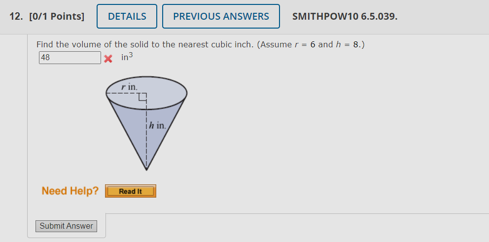 Solved Find the volume of the solid to the nearest cubic | Chegg.com