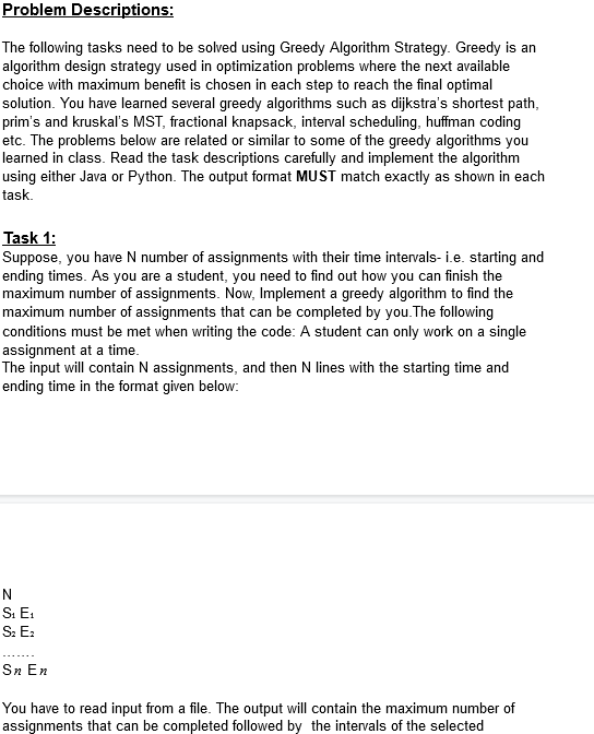 Solved Problem Descriptions: The following tasks need to be | Chegg.com