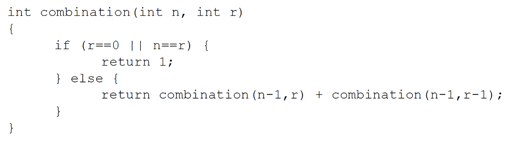 Solved int combination (int n, int r') return 1; elsef | Chegg.com