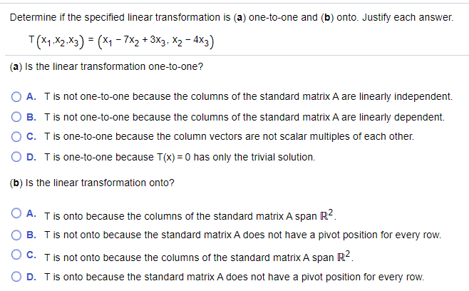 Solved Determine if the specified linear transformation | Chegg.com
