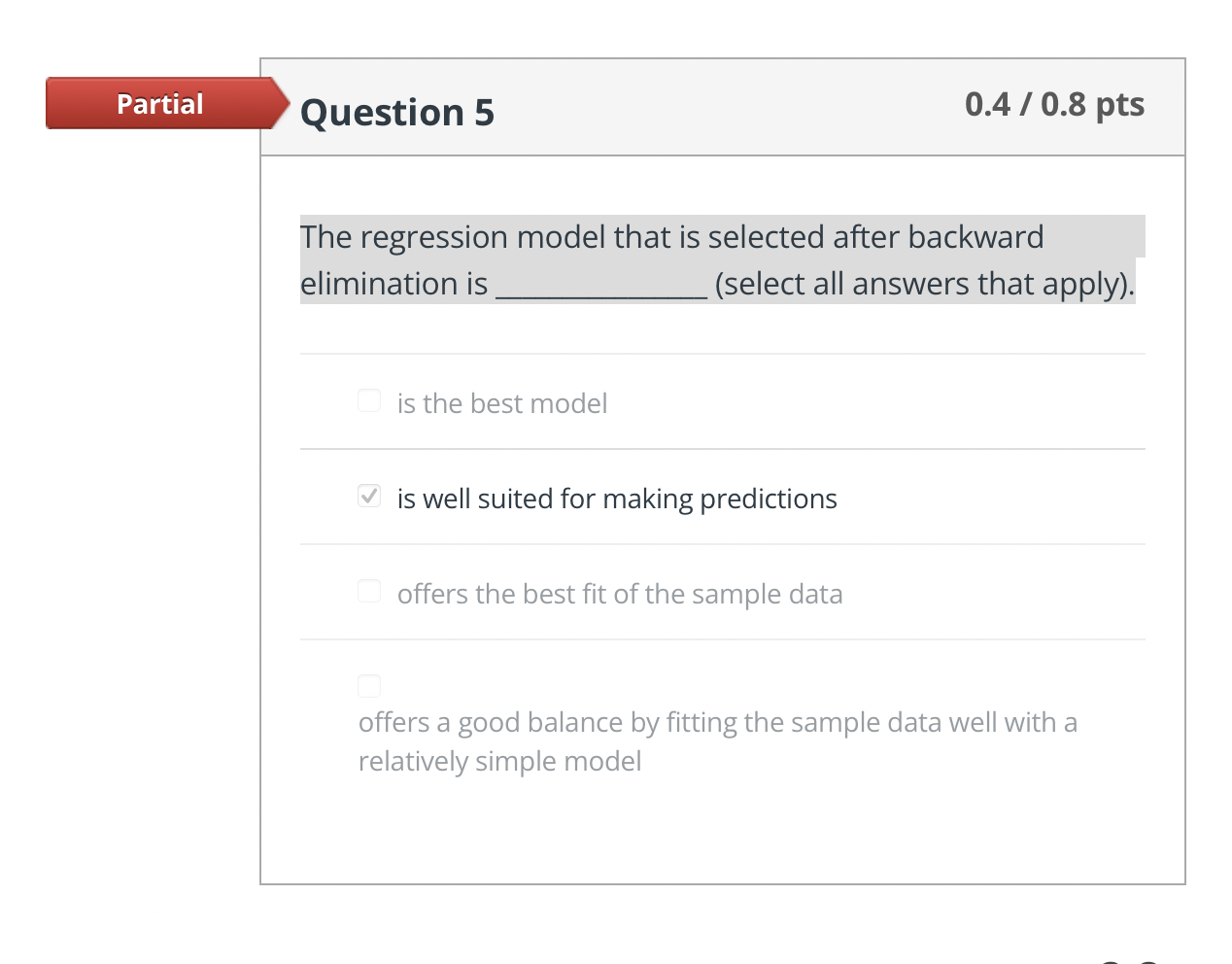 Solved The Backward Elimination Procedure Involves