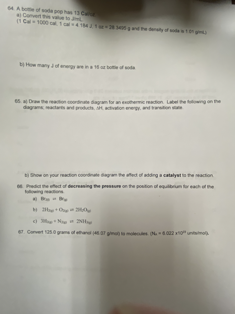 Solved 64. A bottle of soda pop has 13 Calloz. a) Convert | Chegg.com