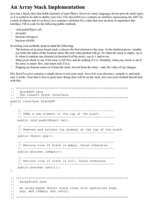 Solved An Array Stack Implementation Java Has A Stack Class