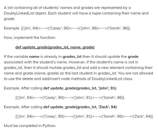 Solved A list containing all of students' names and grades | Chegg.com