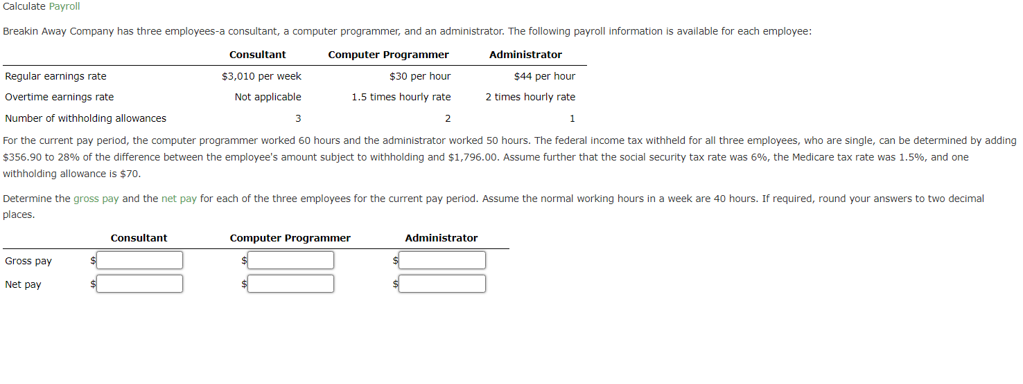 Solved withholding allowance is $70. | Chegg.com