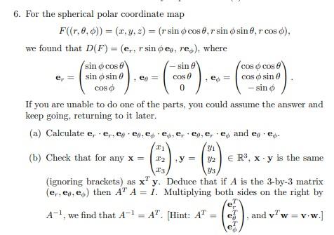6. For the spherical polar coordinate map | Chegg.com