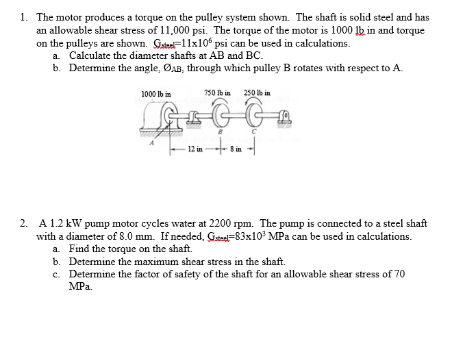 Solved 1. The motor produces a torque on the pulley system | Chegg.com