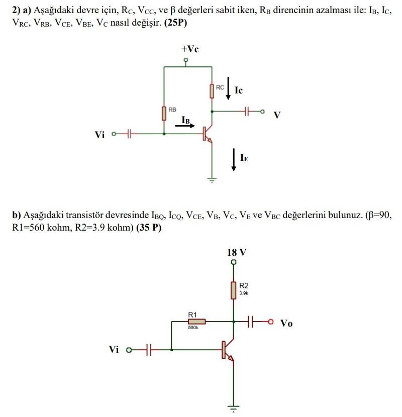 Solved a) for the following circuit, RC, Vcc, and ß values | Chegg.com
