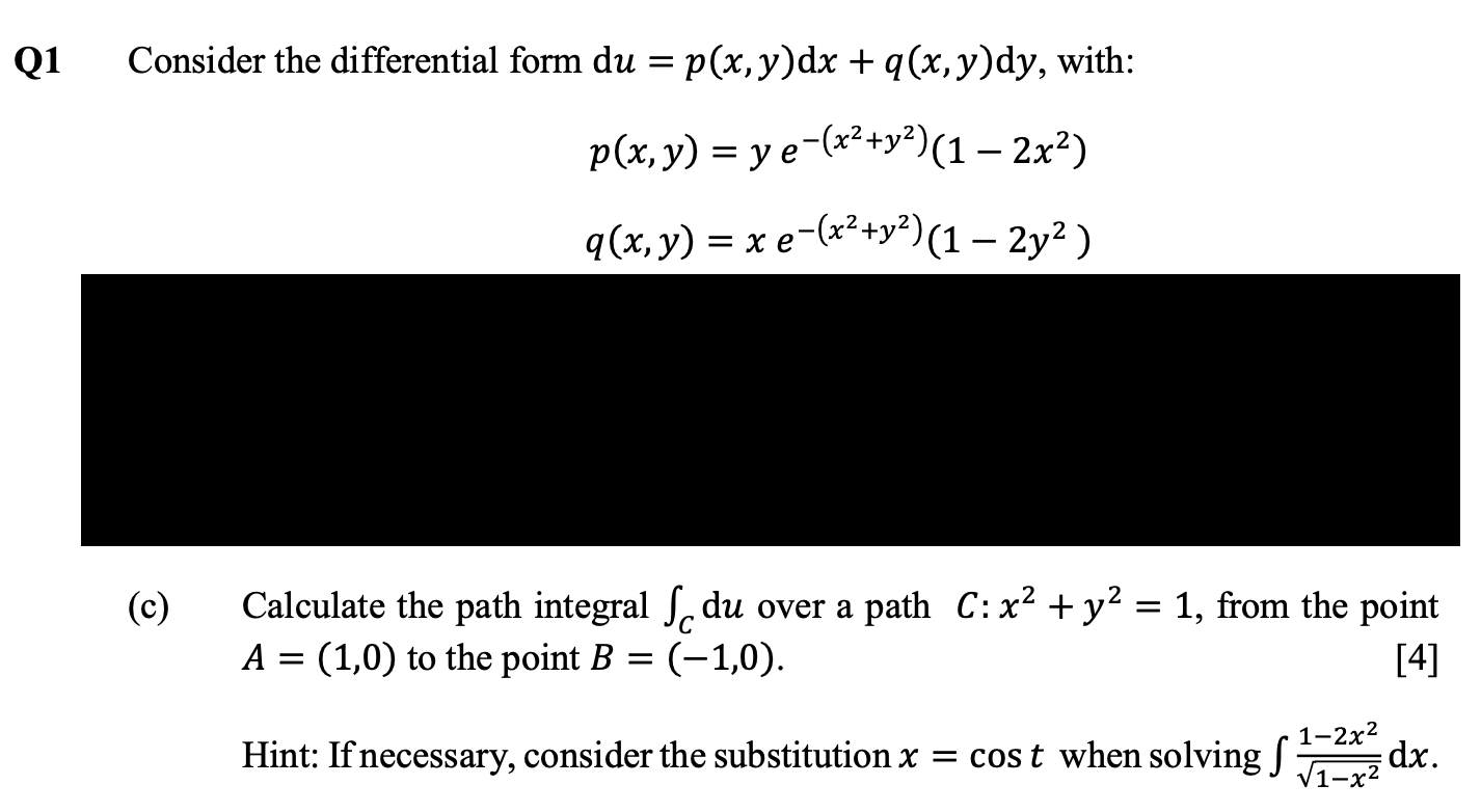 Solved Q1 Consider the differential form du = p(x,y)dx +q(x, | Chegg.com