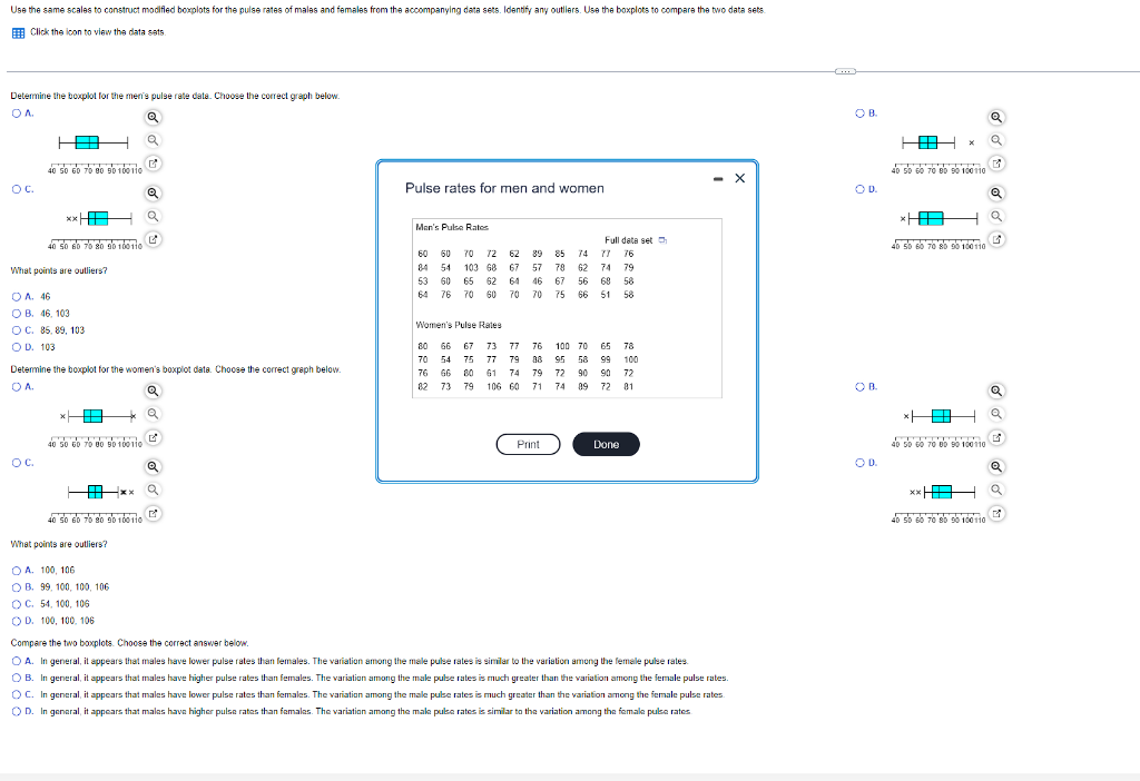 Solved Use the same scales to construct modified boxplots | Chegg.com