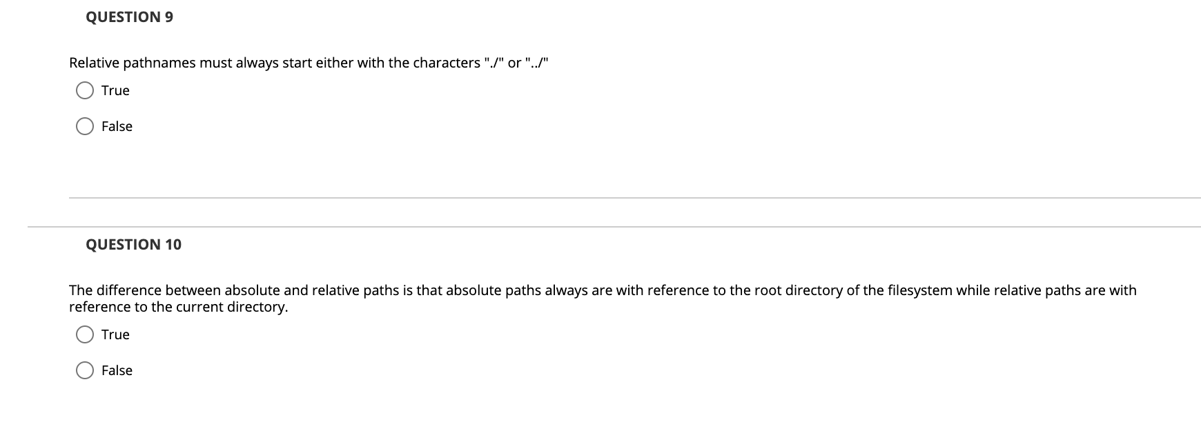 Solved QUESTION 9 Relative pathnames must always start | Chegg.com