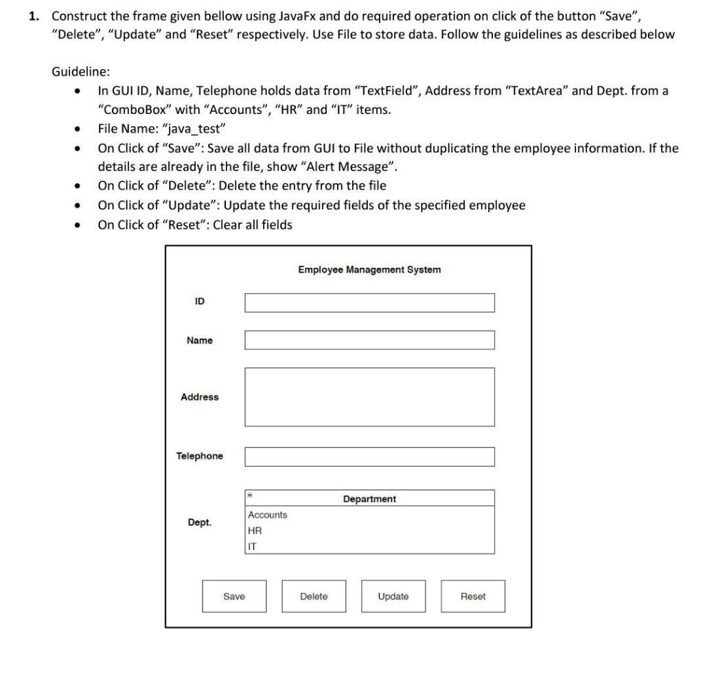 Solved 1. Construct the frame given bellow using JavaFx and | Chegg.com