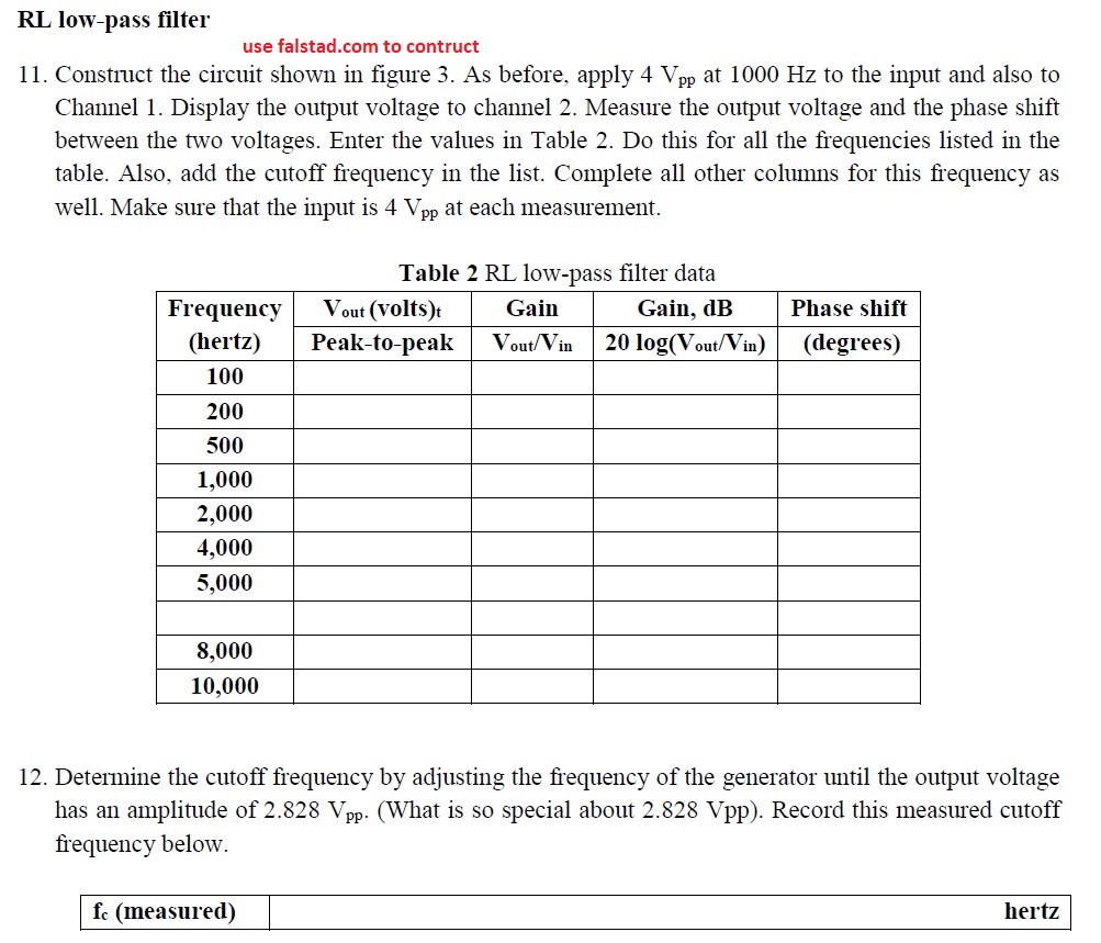 Solved Figure 3 RL low-pass filterRL low-pass filter use | Chegg.com
