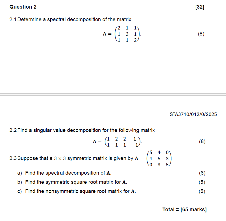 Solved 2.2 ﻿Find a singular value decomposition for the | Chegg.com