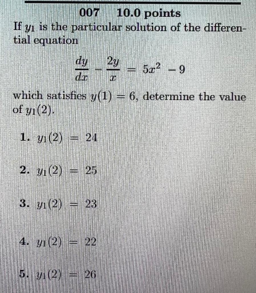 Solved If y1 is the particular solution of the differential | Chegg.com