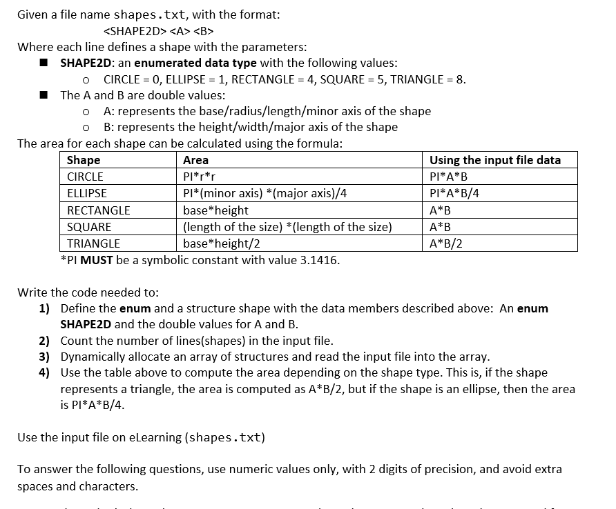 Solved Given a file name shapes. txt, with the format: | Chegg.com