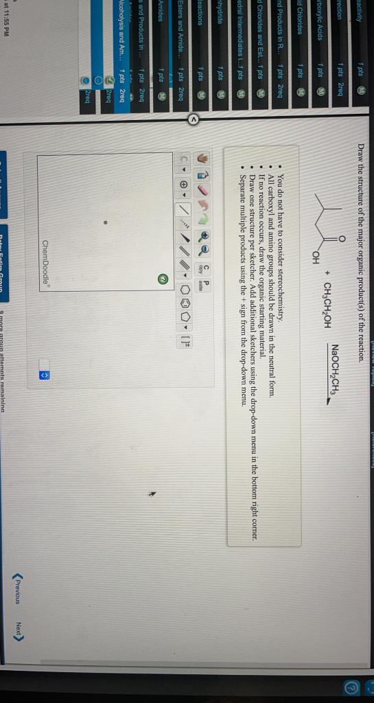 Solved TU M 1 pts Bactivity Draw the structure of the major | Chegg.com