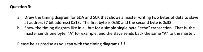 Solved Question 3: a. Draw the timing diagram for SDA and | Chegg.com