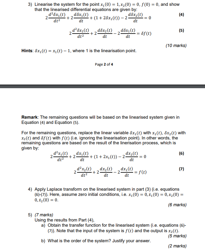 Solved 3) Linearise the system for the point x,0) = 1,x2(0) | Chegg.com