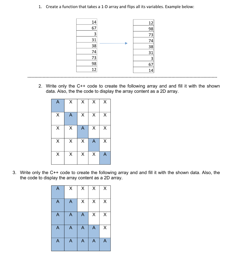 Solved 1. Create a function that takes a 1-D array and flips | Chegg.com