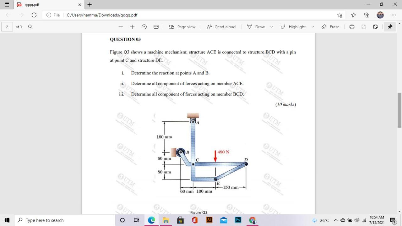 Solved Question # 3 Figure Q3 shows a machine mechanism; | Chegg.com