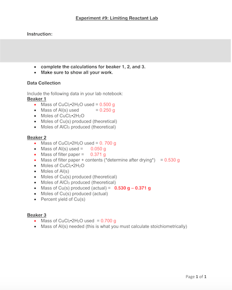 Solved Experiment 19. Limiting Reactant Lab Instruction: • | Chegg.com